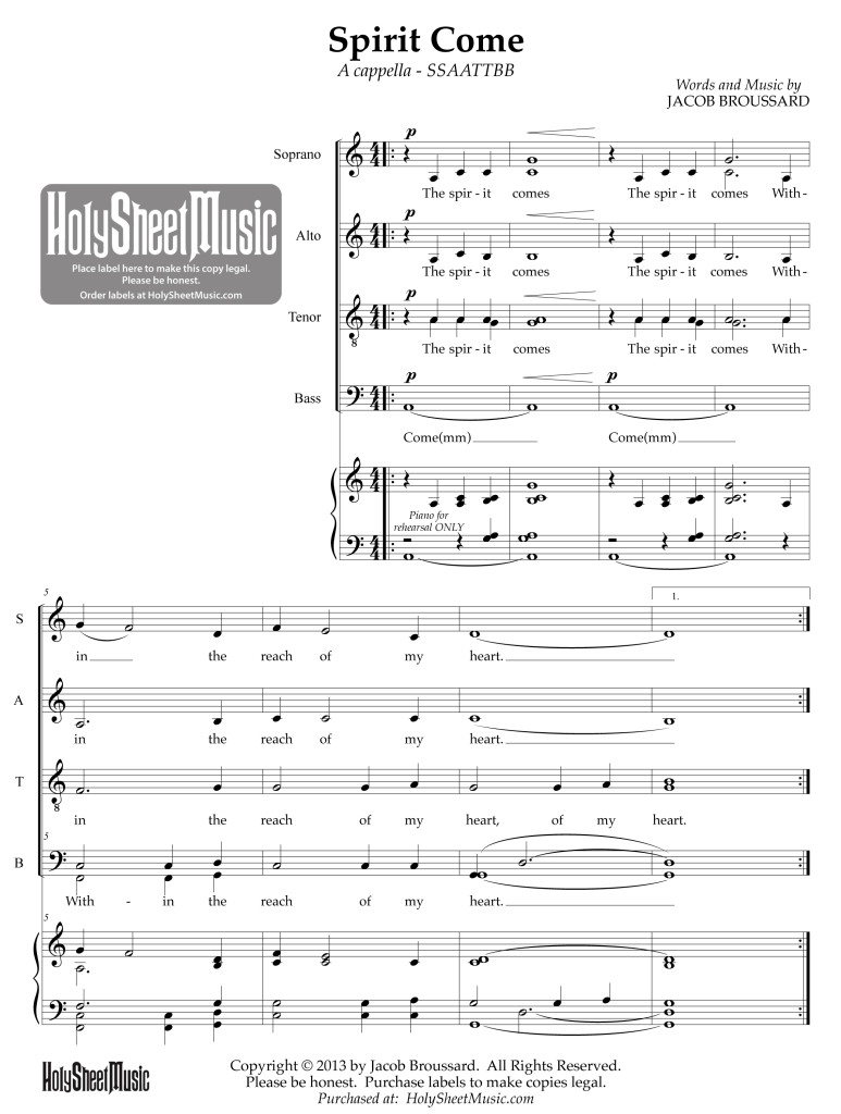 Spirit Come - Holy Sheet Music